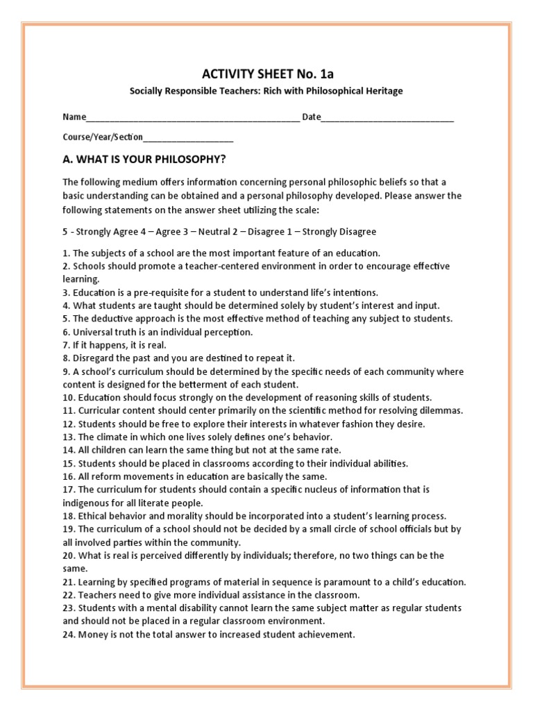 ActivitySheet1A PROFED5 | PDF | Curriculum | Teachers