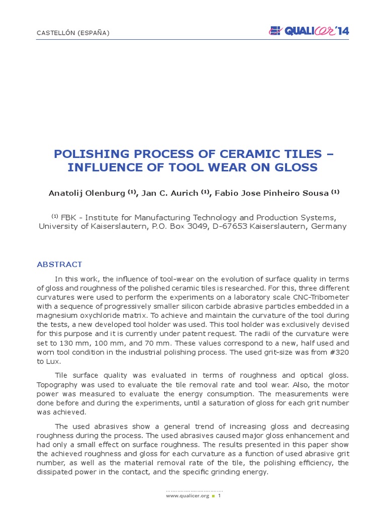 Polishing Process of Ceramic Tiles | PDF | Abrasive | Ductility