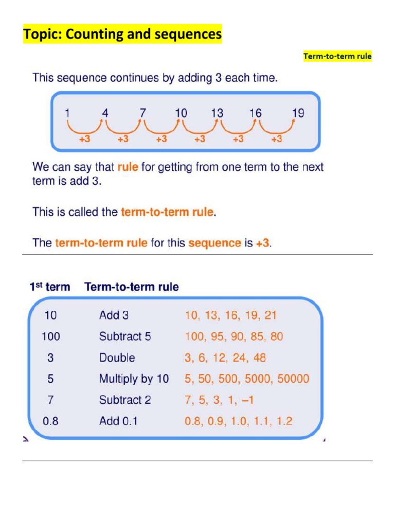 Sequences (Term-To Term Rule and Position-To-Term Rule) | PDF