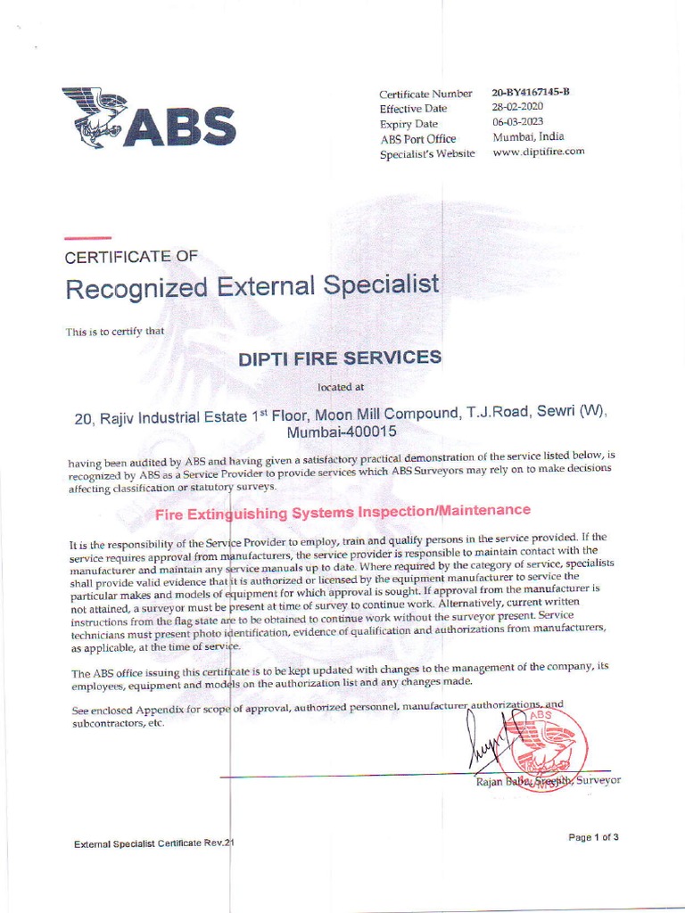 Abs Fire Certificate | PDF