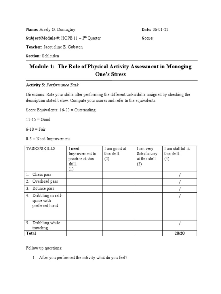 Aisely G. Domagtoy HOPE 11 Module 1 Quarter 3 | PDF