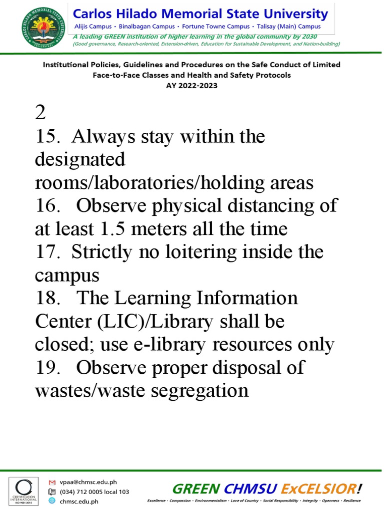 General Guidelines in The Implementation of Limited F2F Classes For AY ...