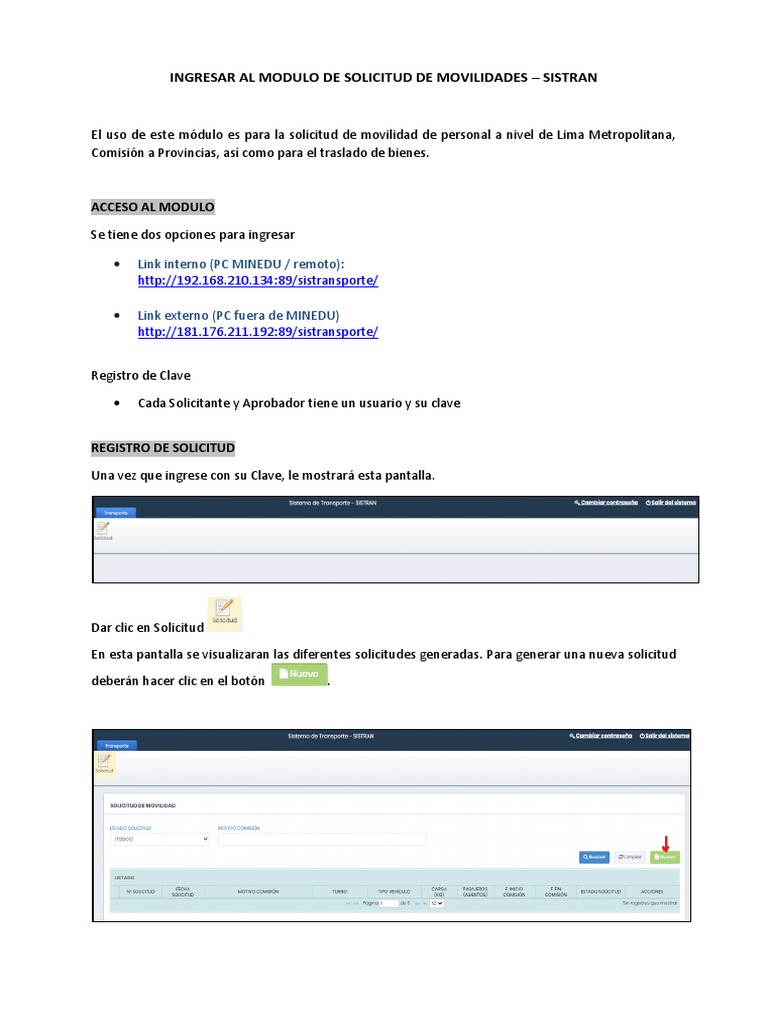 Guia Registro de Movilidades SISTRAN - Solicitante | PDF | Negocios