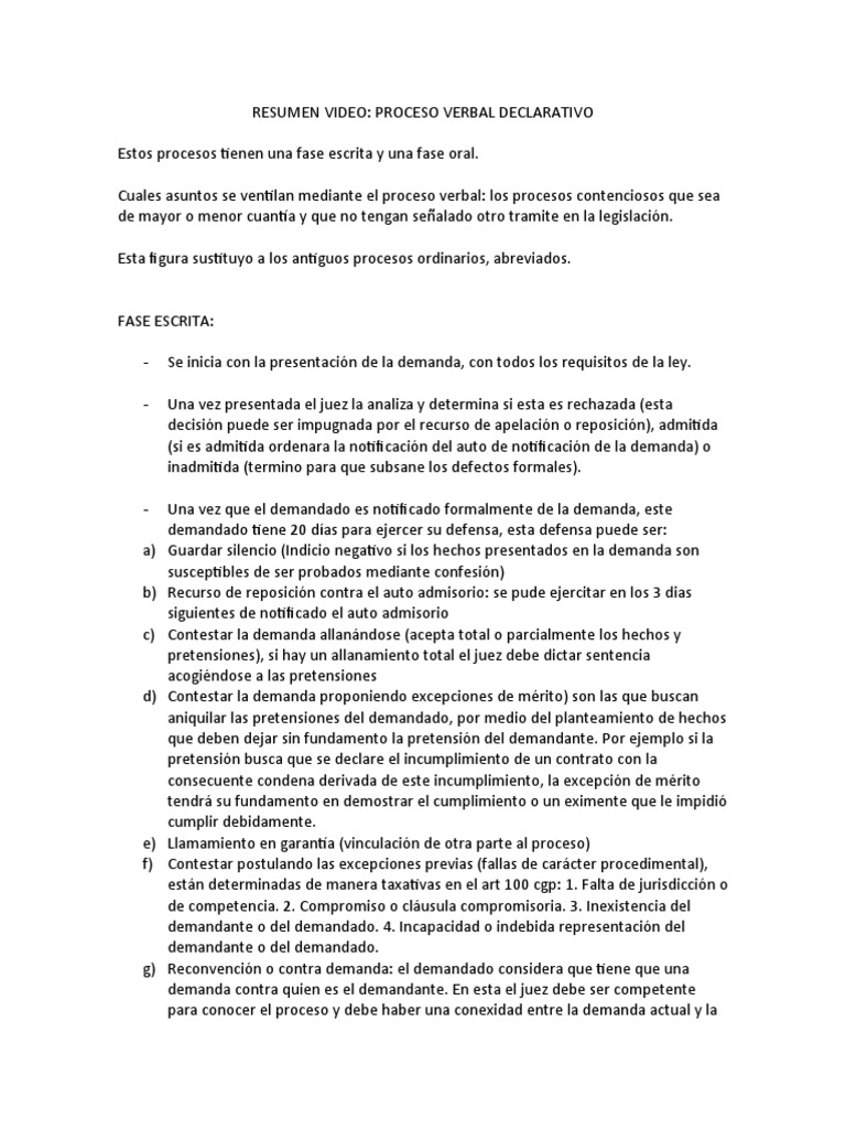 Resumen Procesos Declarativos | PDF | Demanda judicial | Separación de poderes