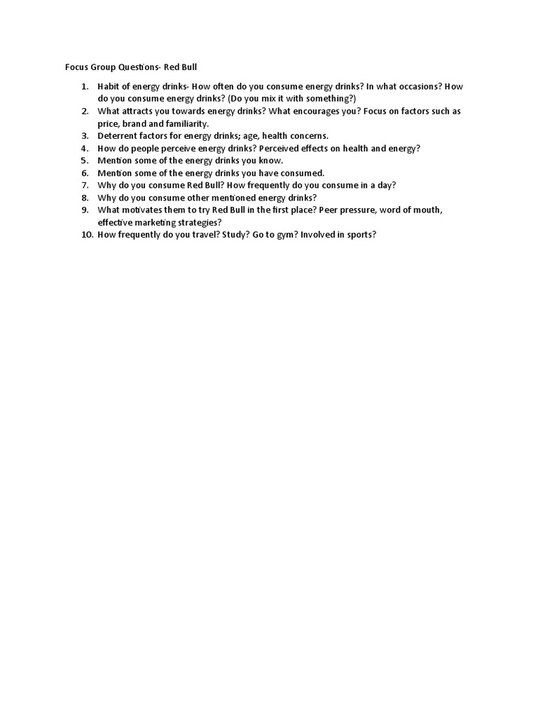 Focus Group Questions | PDF