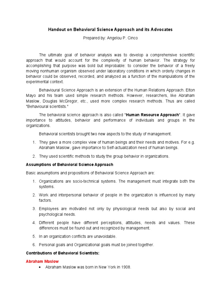 Behavioral Science Approach Overview | PDF | Motivational | Motivation