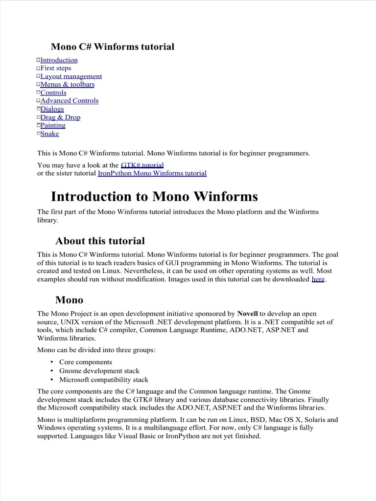 Mono C Winforms Tutorial Pdf Menu Computing Software Development