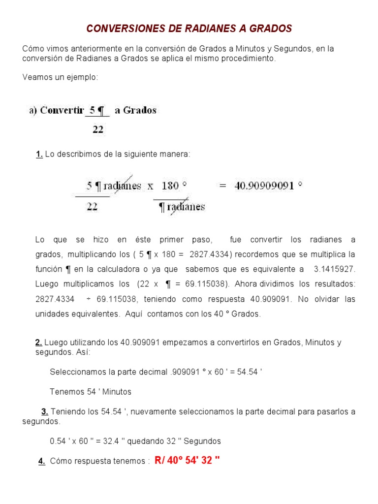 Conversiones de Radianes A Grados | PDF | Trigonometría | Geometría ...