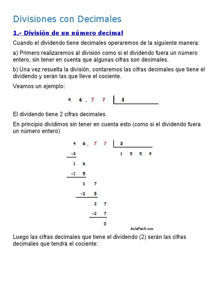 Divisiones Con Decimales | PDF | División (Matemáticas) | Aritmética