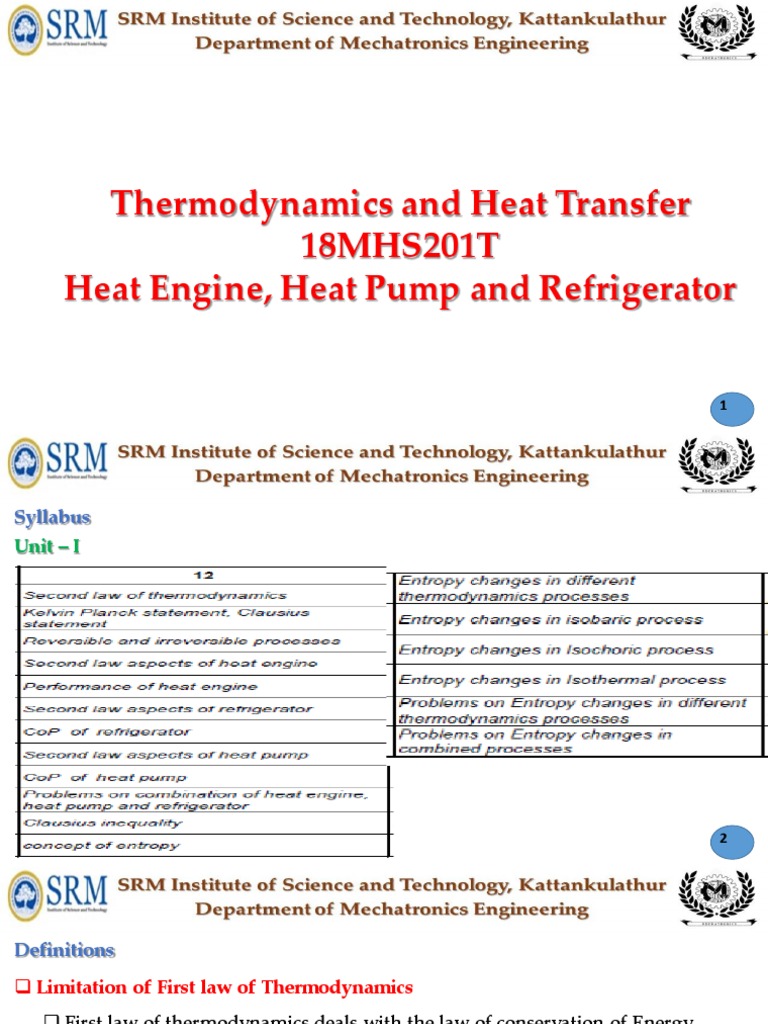 UNIT - II Heat Engine, Refrigerator and Heat Pump | PDF | Heat ...