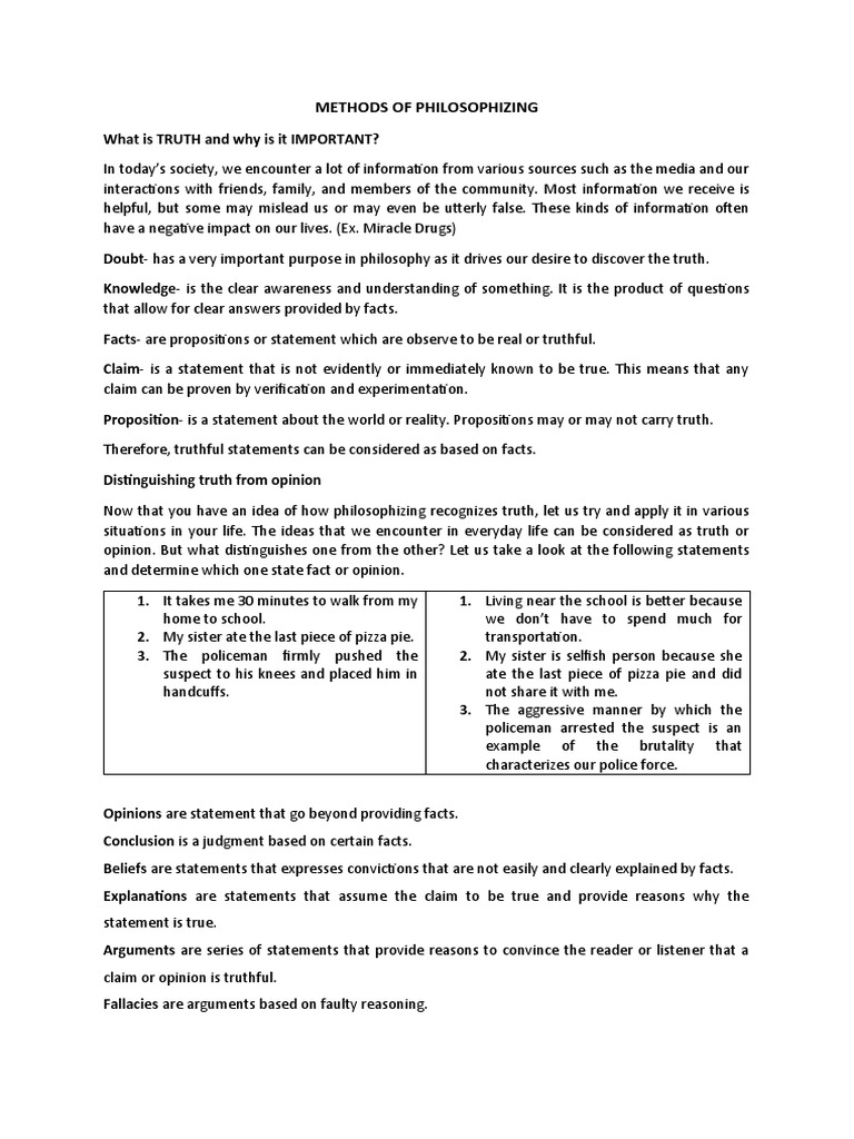 METHODS OF PHILOSOPHIZING Teachers Guide | PDF | Argument | Truth
