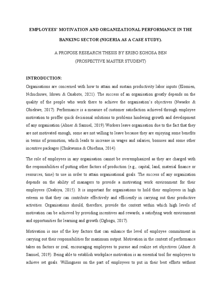 A Propose Research Thesis On Employees' Motivation and Organizational ...