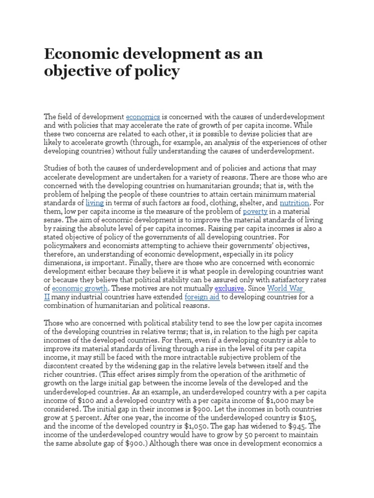 Economic Development As An Objective of Policy | PDF | Economic Growth ...