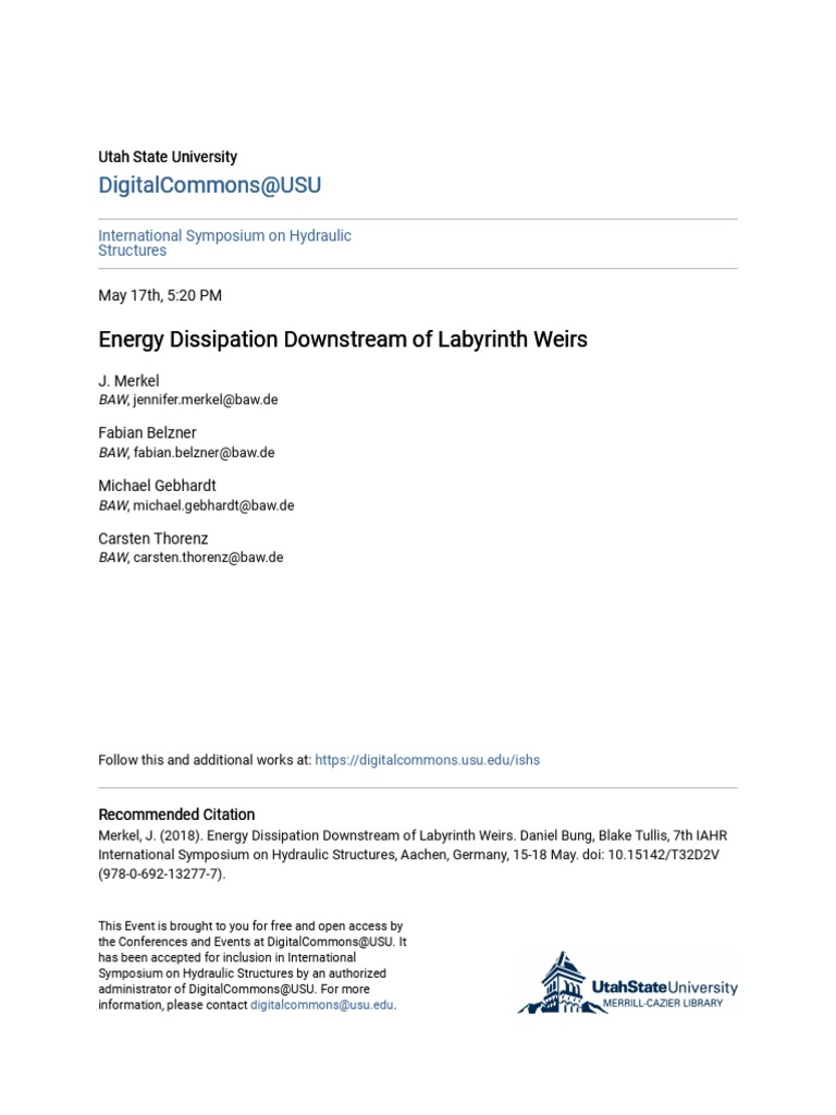 Energy Dissipation Downstream of Labyrinth Weirs | PDF | Spillway ...