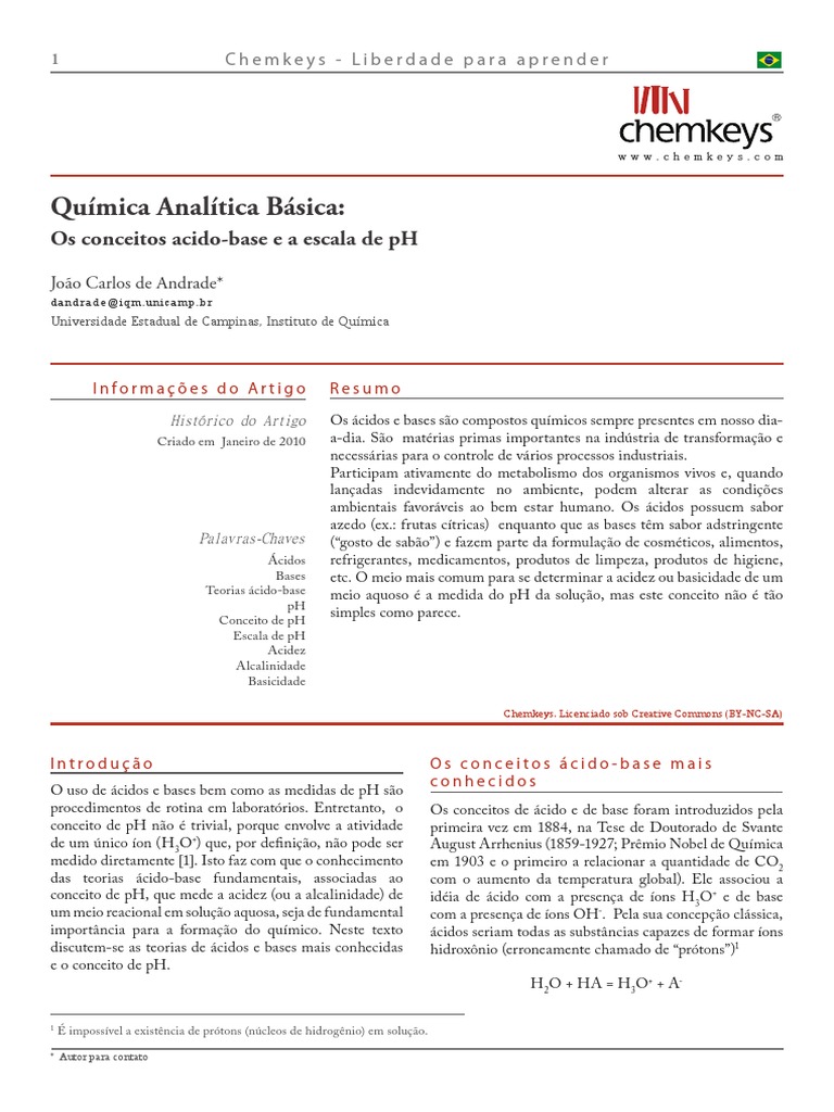 Os Conceitos Fundamentais De ácidos E Bases E A Escala De Ph Pdf
