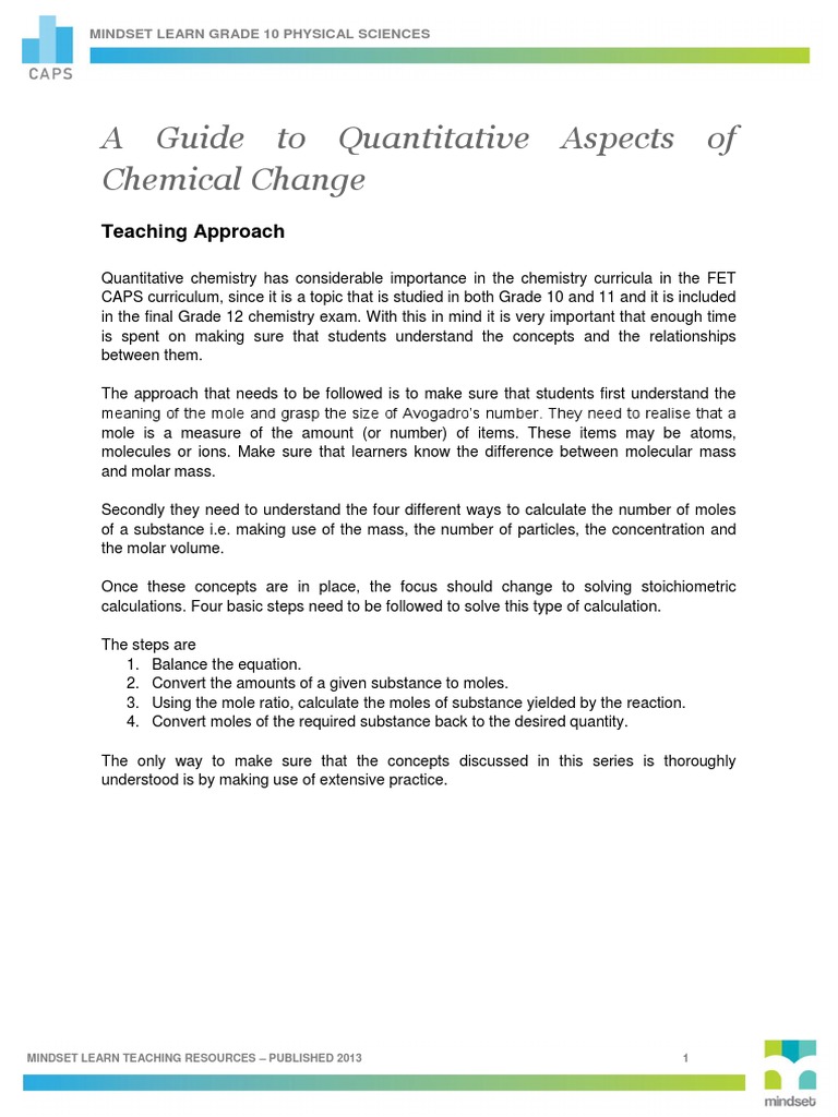 Physical Science 10-3 A Guide To Quantitative Aspects of Chemical Change - 62613 | PDF ...