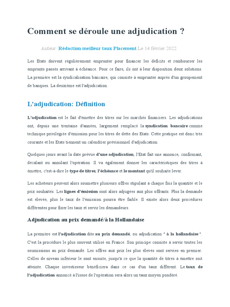Comment Se Déroule Une Adjudication | PDF | Banques | Argent
