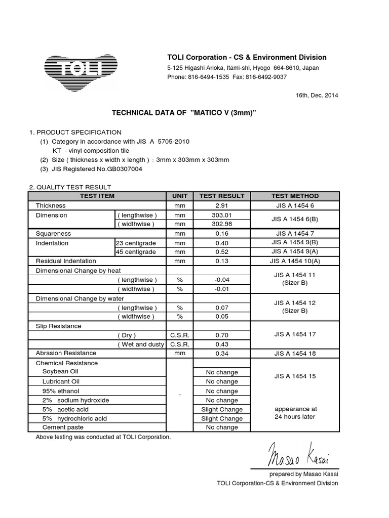 TOLI Vinyl Tile Specifications and Testing | PDF | Physical Sciences ...