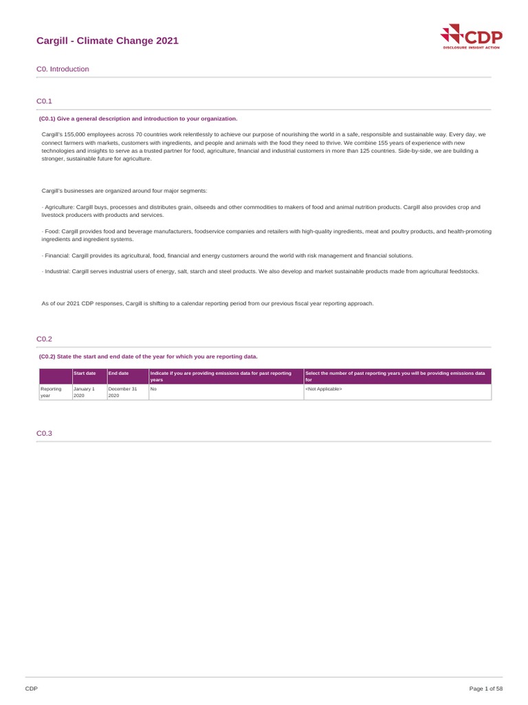 Cargill CDP Climate Response 2021 | PDF | Renewable Energy | Risk