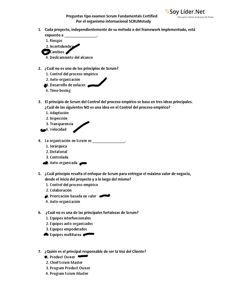 25 Preguntas Tipo Examen - SCRUM | PDF | Scrum (desarrollo de software) | Business