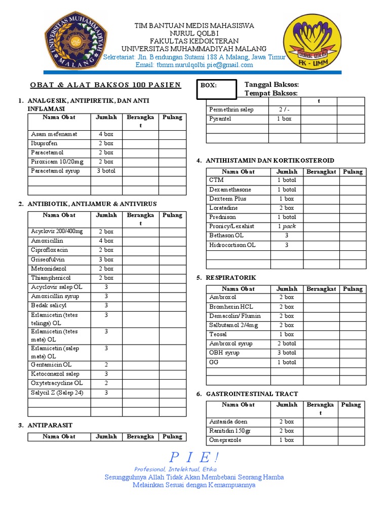 Obat dan Alat untuk Baksos 100 Pasien | PDF