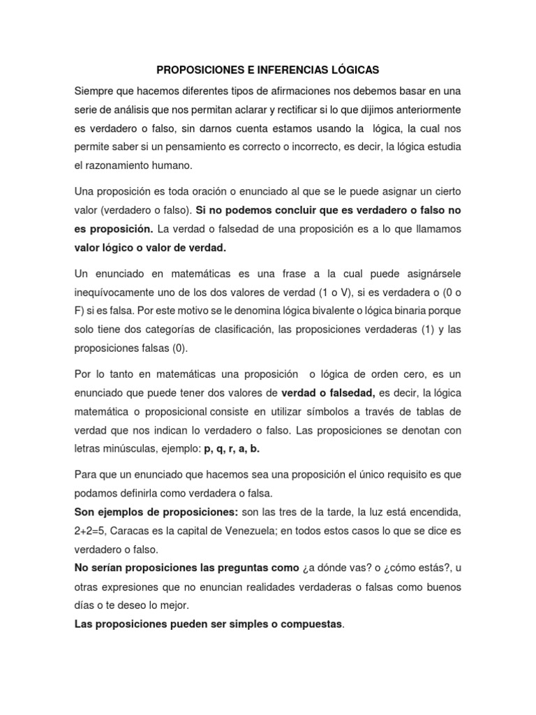 Ensayo Proposiciones | PDF | Proposición | Lógica matemática