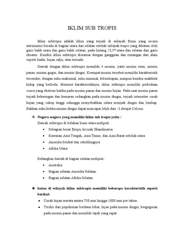 Iklim Sub Tropis dan Karakteristiknya | PDF