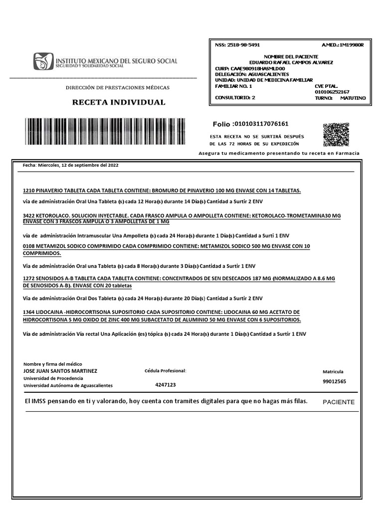 Receta médica IMSS para medicamentos | PDF | Tableta (Farmacia) | Farmacia