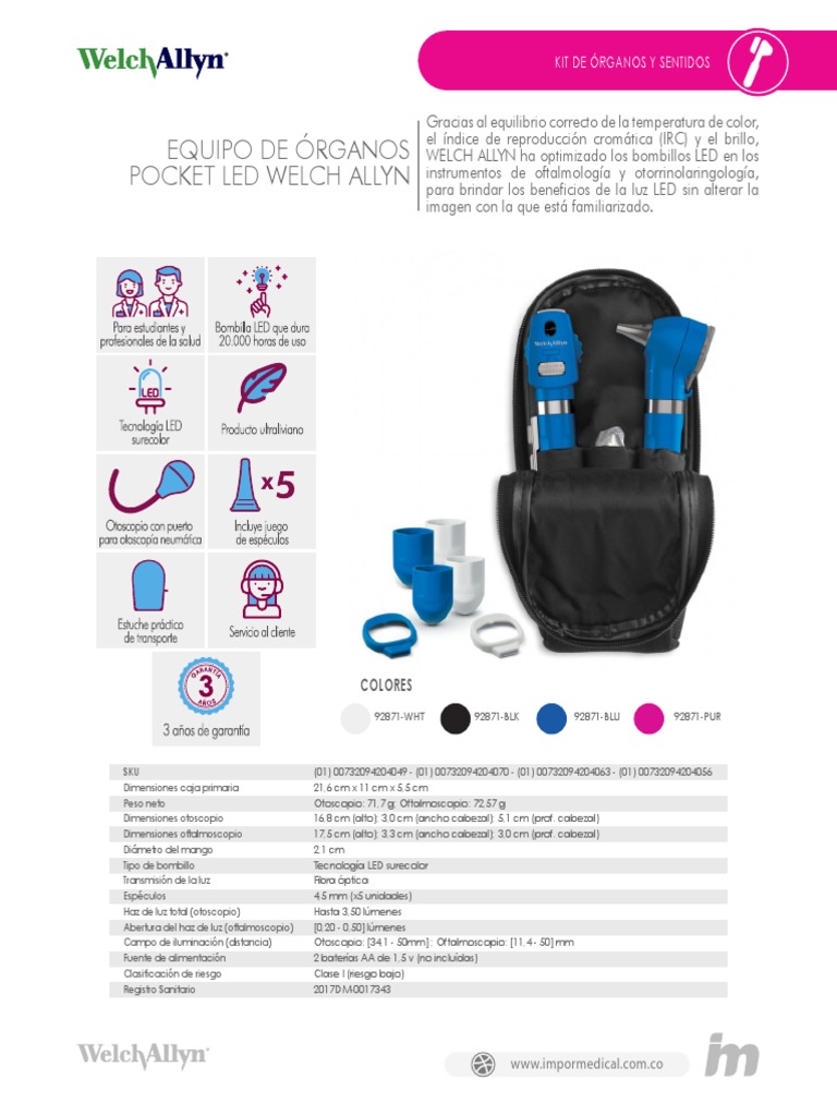Kit Organos Pocket Led (92871) - Welch Allyn | PDF