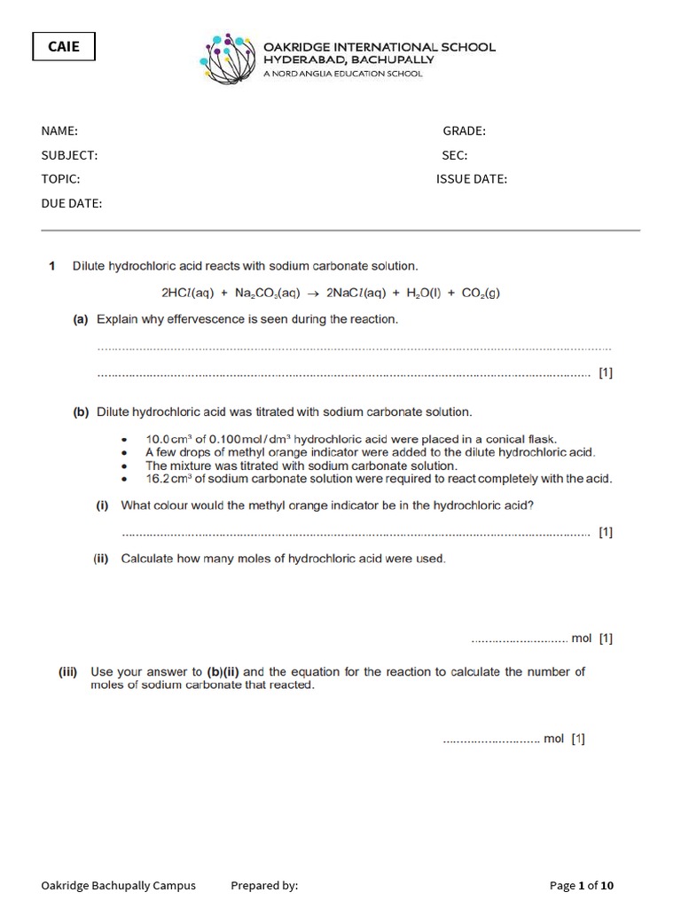 Quantitative Chemistry Worksheet | PDF