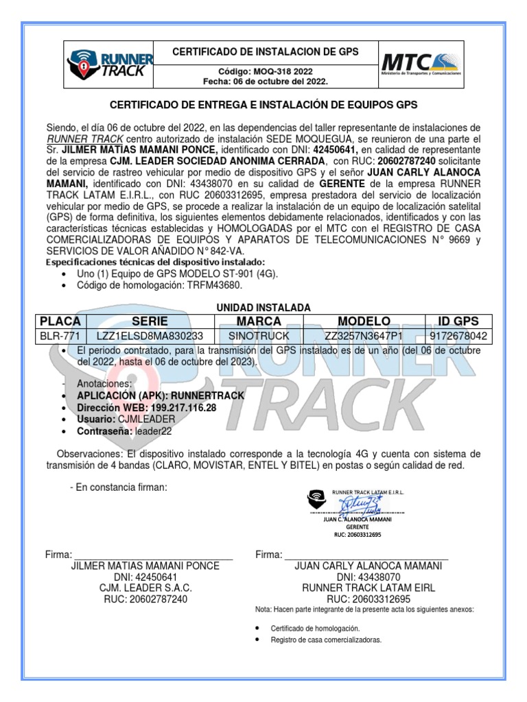 Acta de Instalación (Moq 318) | PDF | Informática | Telecomunicaciones