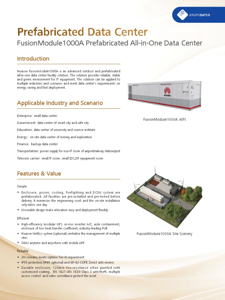 Datasheet Data Center Huawei Fusionmodule1000 | Download Free PDF | Data Center | Computing