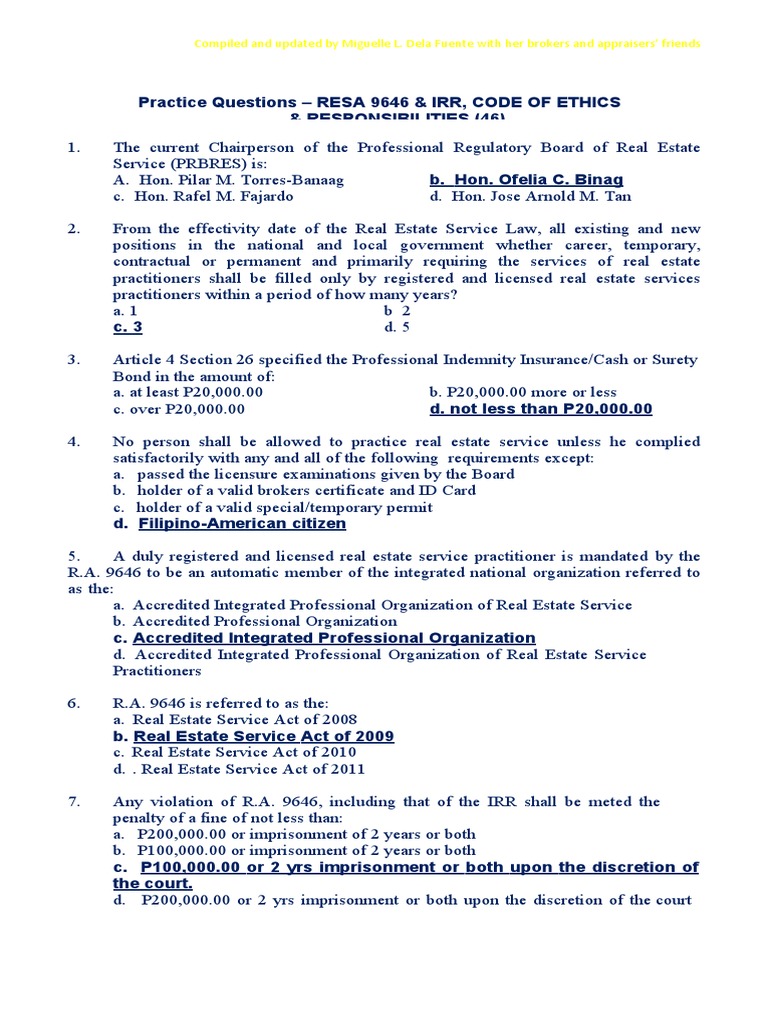 REB Practice Questions Updated | PDF | Real Estate Appraisal | Taxes