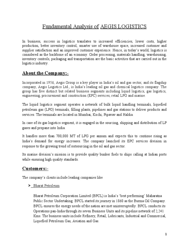 Fundamental Analysis of AEGIS LOGISTICS Using Porter | PDF | Oil ...