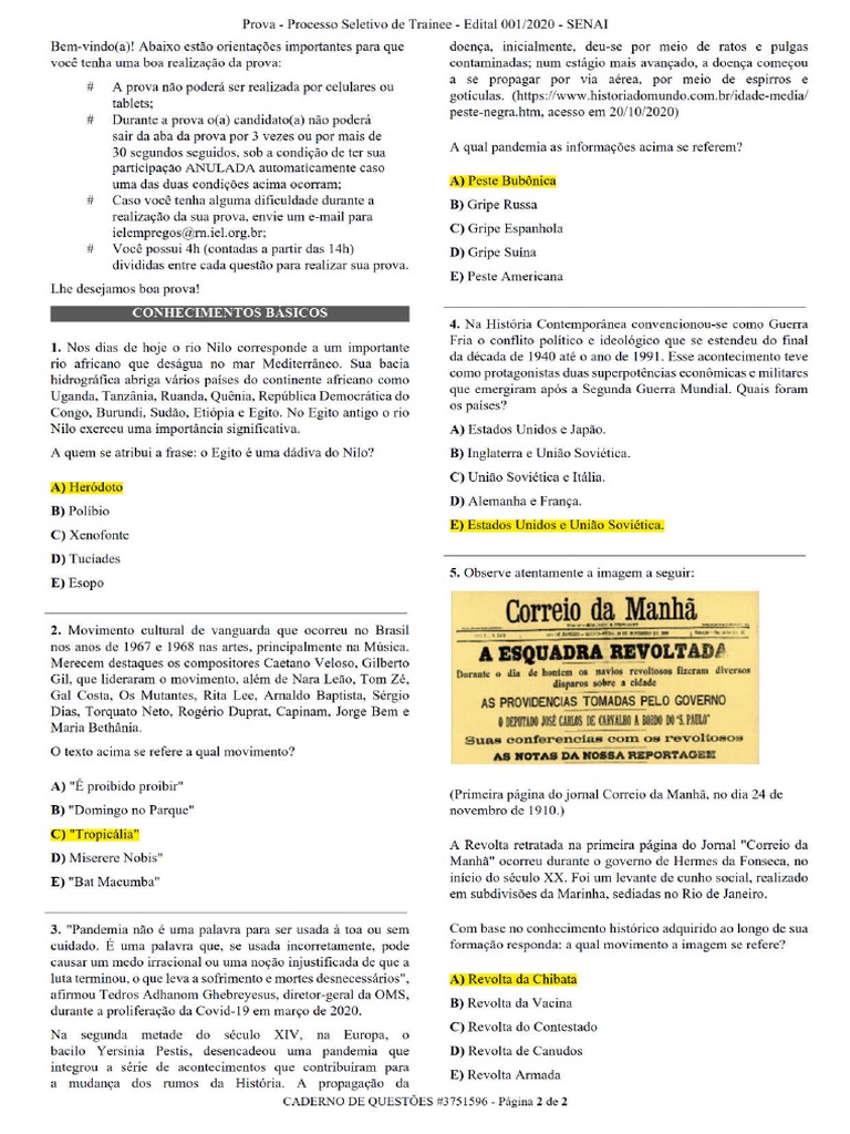 Prova Gabarito Senai 001 | PDF