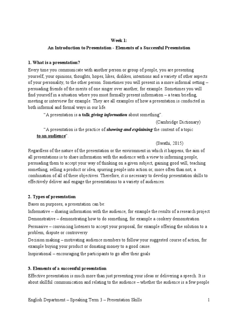 Week 1 - Introduction To Presentation | PDF | Information | Teaching Method Week 1 - Introduction To Presentation | PDF | Information | Teaching Method