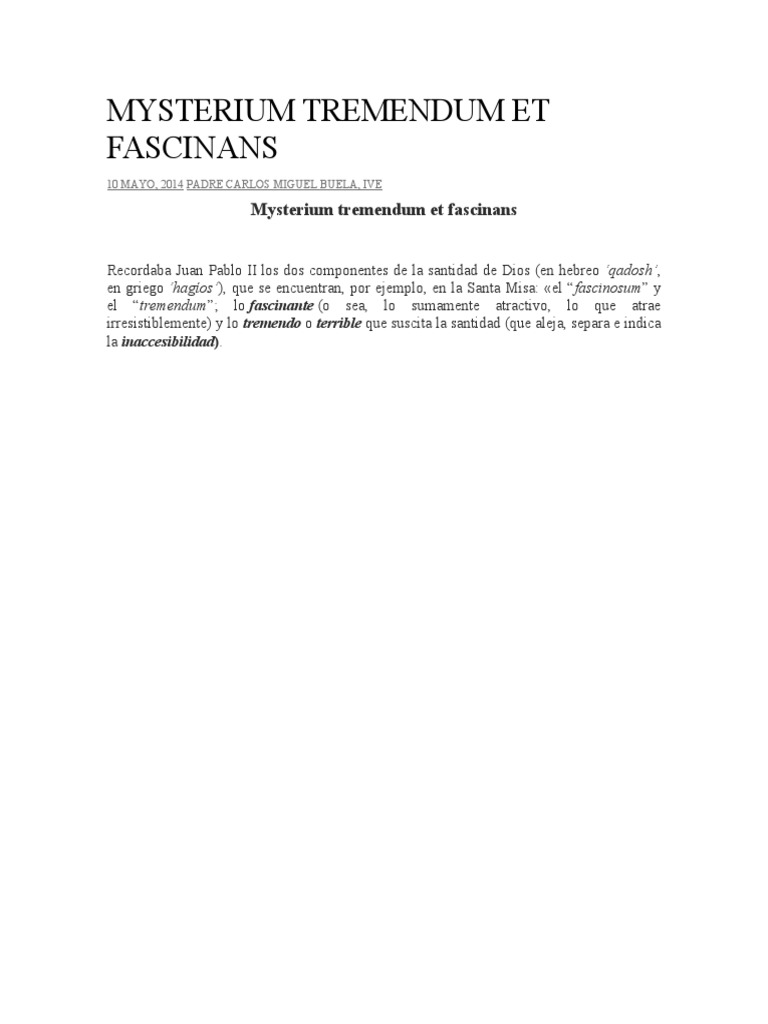 Mysterium Tremendum y Fascinans | PDF