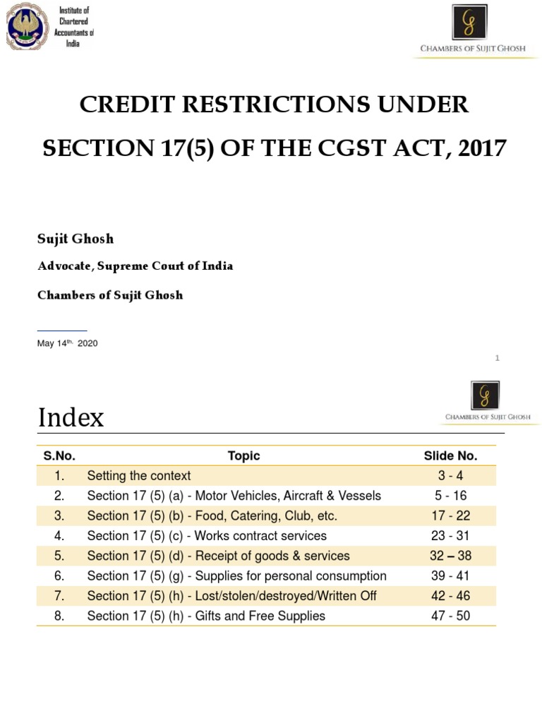 Credit Restrictions Under Section 17 (5) of The CGST Act, 2017 | PDF