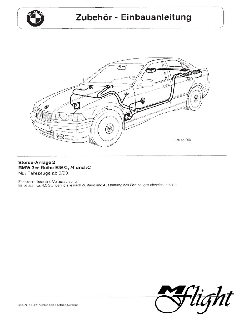Einbauanleitung Nachruestung Stereo Anlage 2 BMW E36 Coupe Cabrio Limousine Nur Fahrzeuge Ab 9 ...