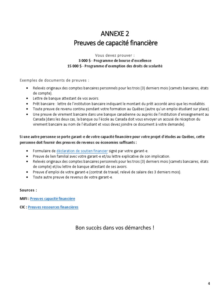 Preuves de capacité financière pour études | PDF