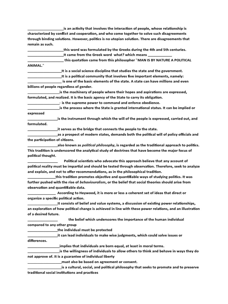 Polgov Long Test 1ST | PDF | Power (Social And Political) | Fascism