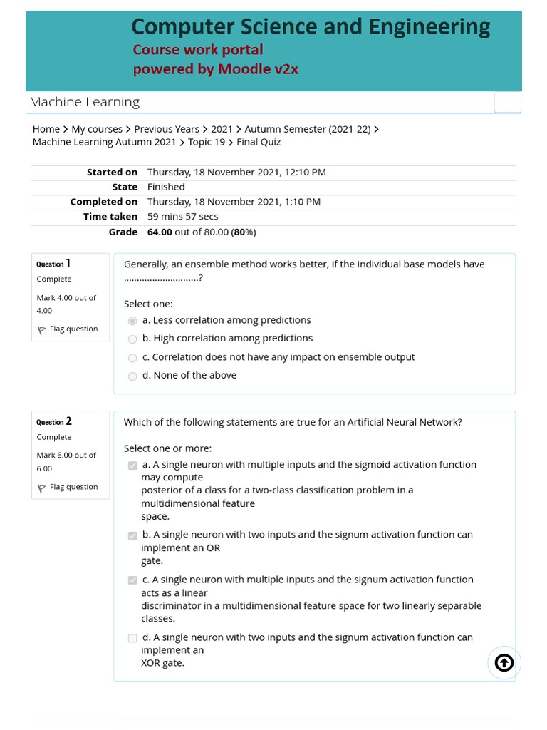Final Quiz | PDF | Principal Component Analysis | Machine Learning
