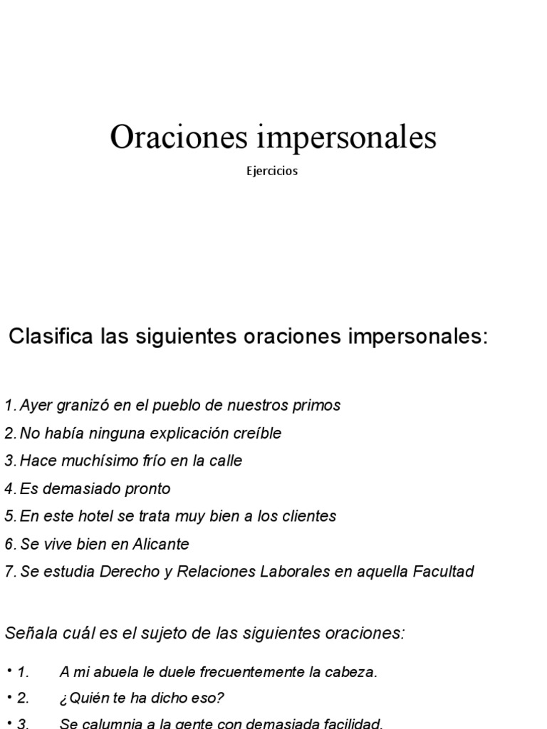 Clasificación y análisis de oraciones impersonales | PDF