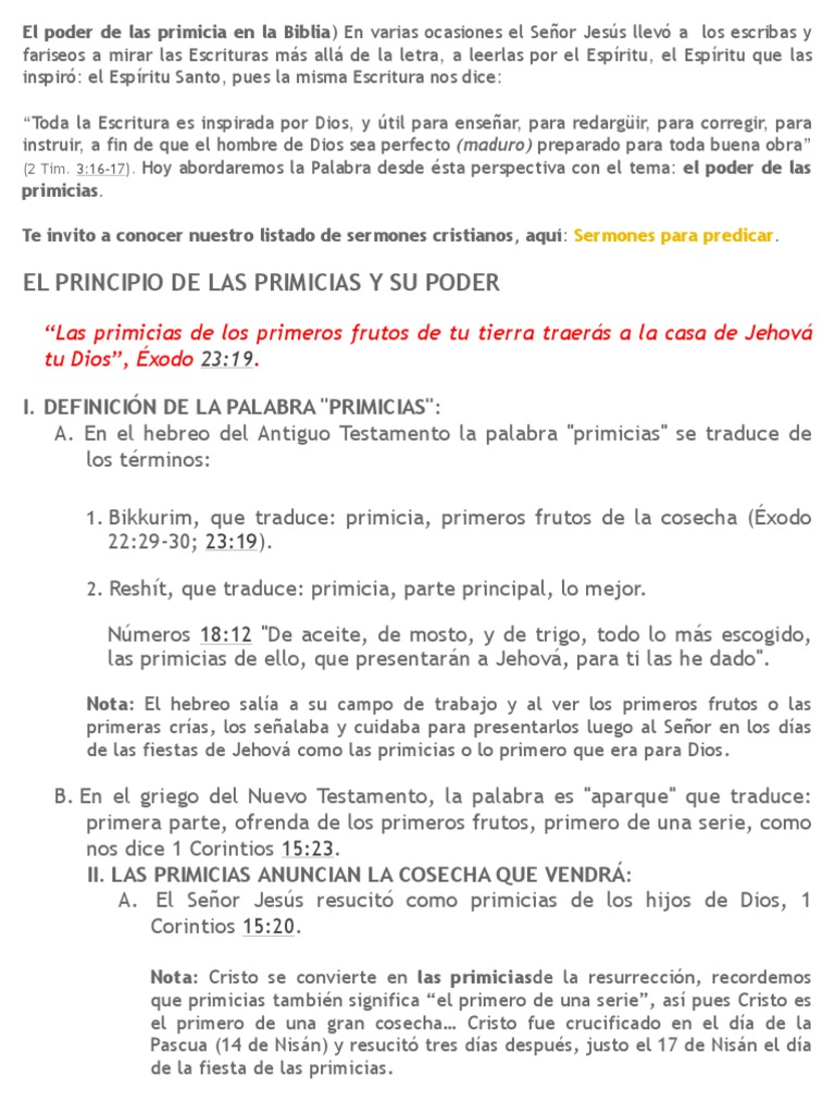 El Poder de Las Primicia en La Biblia) en Varias Ocasiones El Señor ...