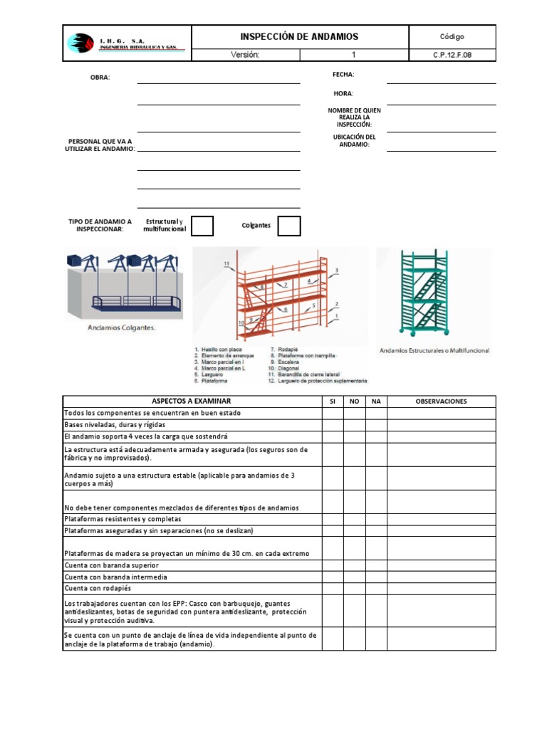 C.P.12.F.08 Inspeccion Andamios V1 | PDF | Andamio