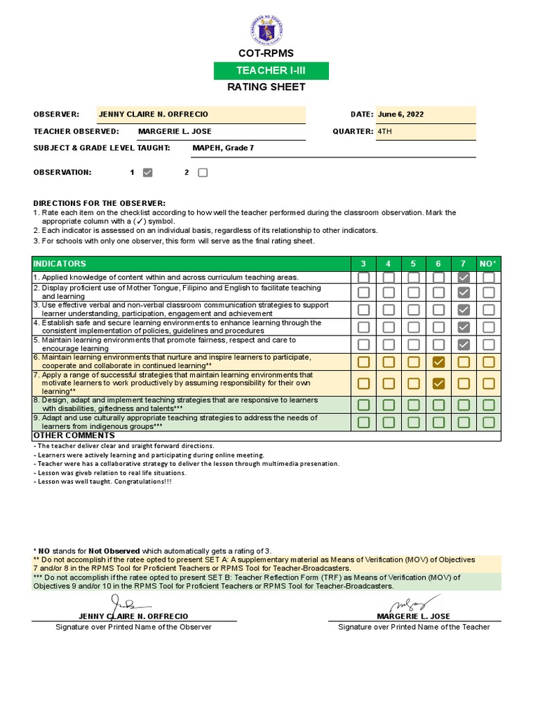 Cot 1 | PDF | Learning | Teachers
