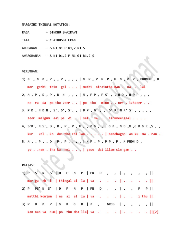Margazhi Thingal Notation | PDF