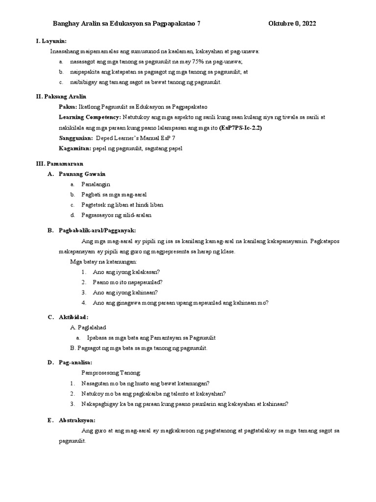 Esp7 4TH Quiz LP | PDF