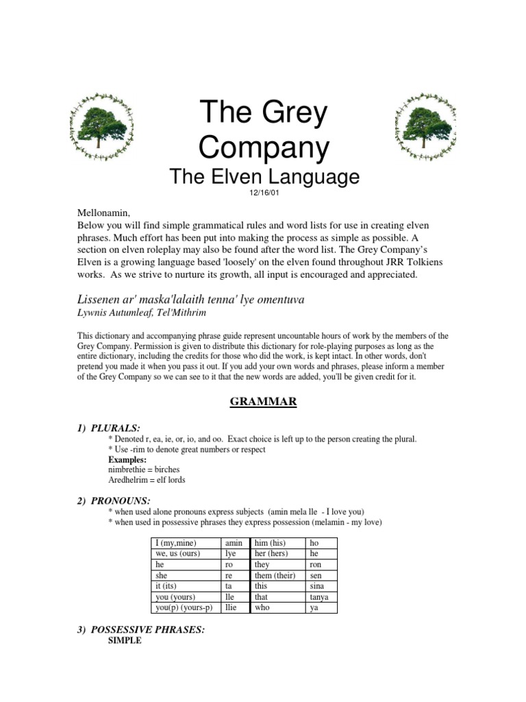Elven Language | Elf (Middle Earth) | Verb