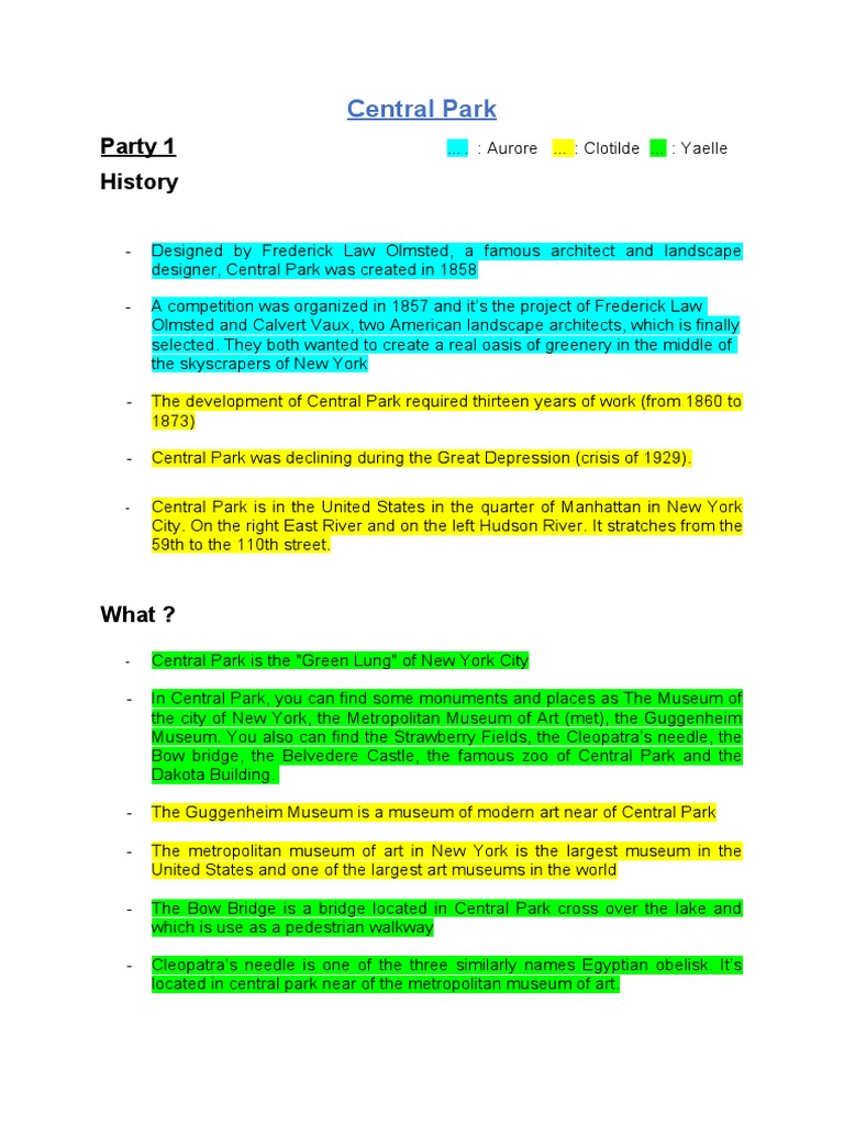 Central Park Version Anglaise | PDF